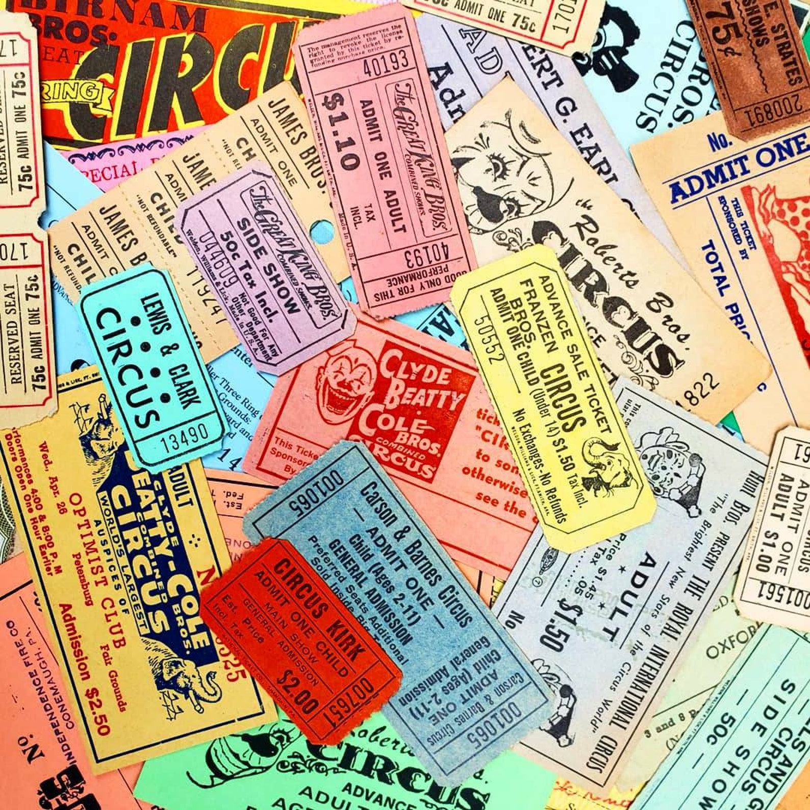 Vintage Circus Tickets Assortment | Etsy