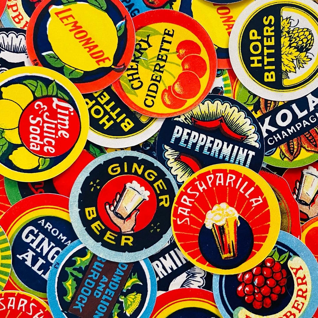 Vintage Drink Soda Flavors Labels, Vintage Round Labels Junk Journal ...
