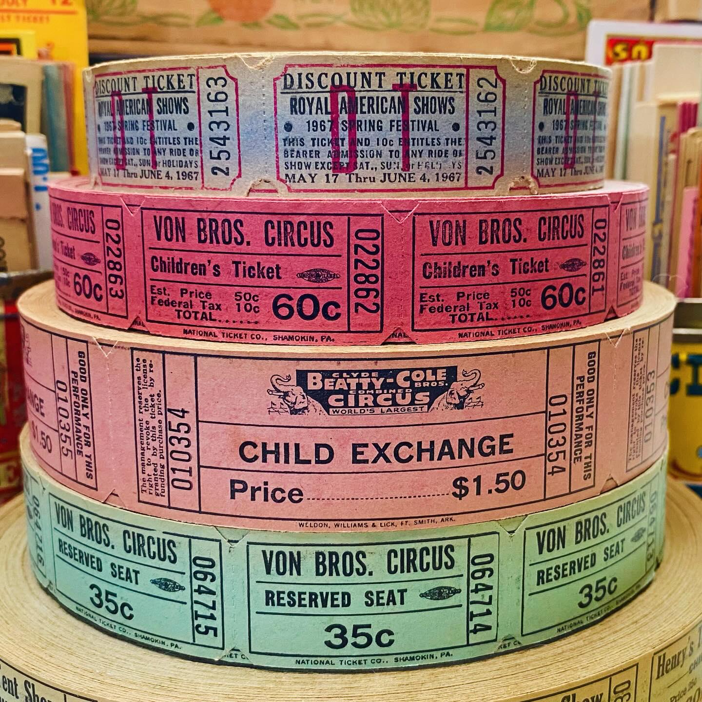 Vintage Circus Ticket Stubs, Retro Circus Carnival Roll Tickets ...