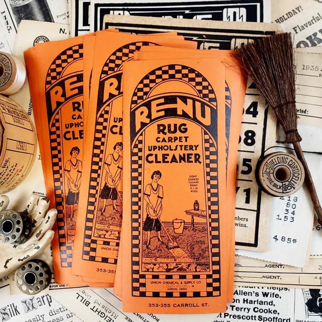 Vintage Re-nu Rug Cleaner Gummed Labels, Broom Advertising Labels, Rug ...