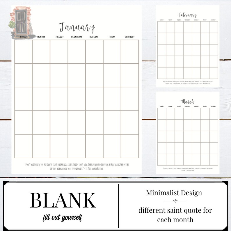Blank Catholic Calendar - Etsy