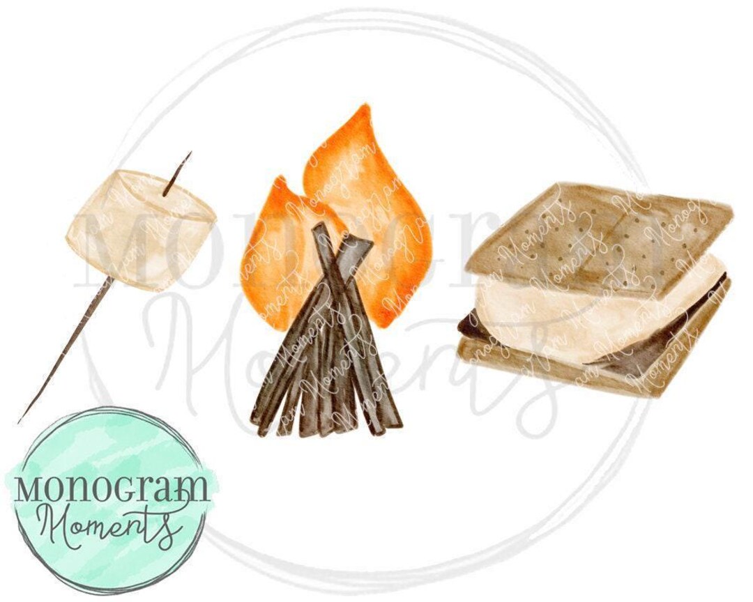 Watercolor Camping PNG - Campfire S'mores Trio Clipart for Digital ...