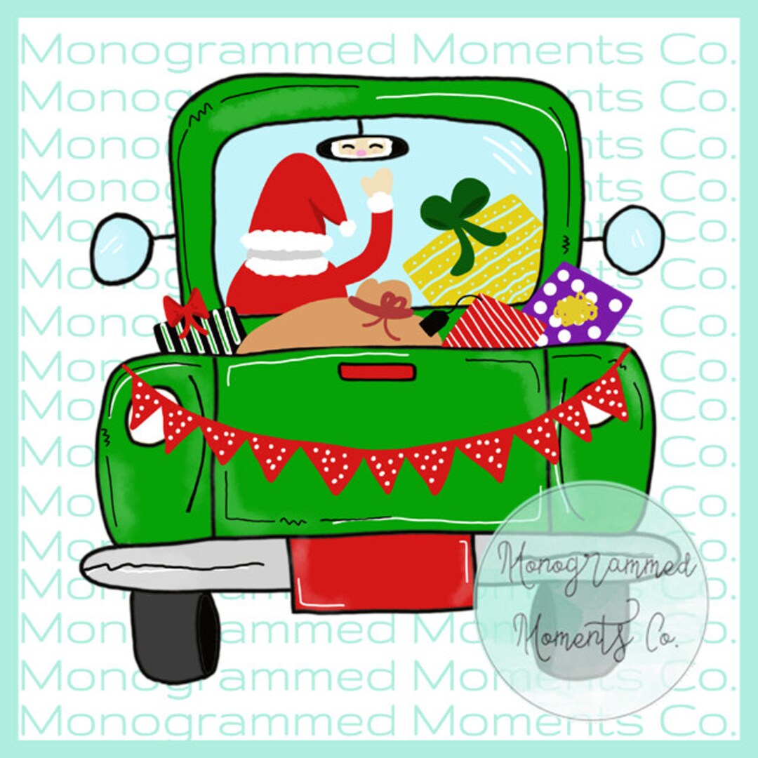 Watercolor Christmas Truck Clipart Santa Claus Vintage - Etsy