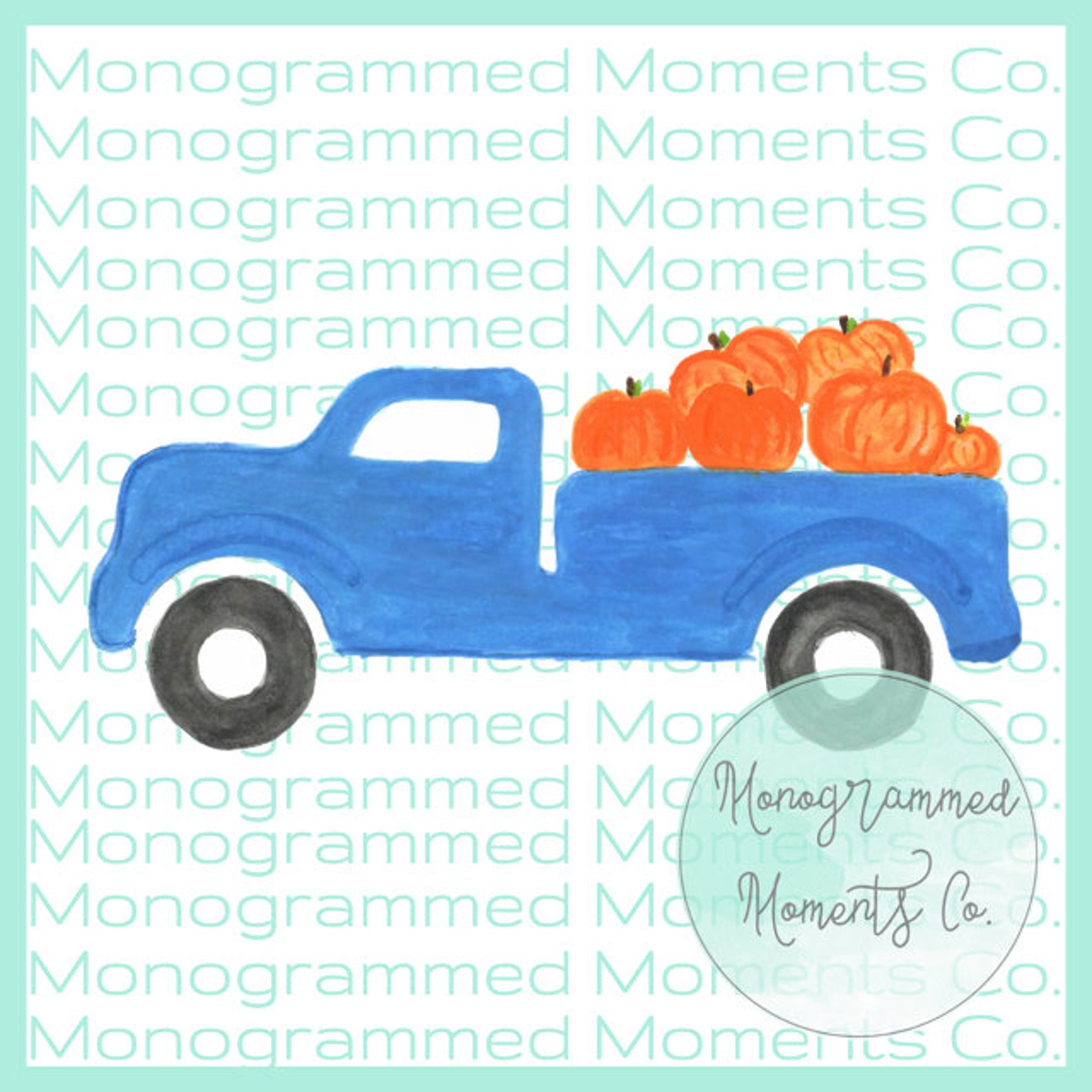 Blue Truck With Pumpkins Watercolor Clipart PNG Digital - Etsy