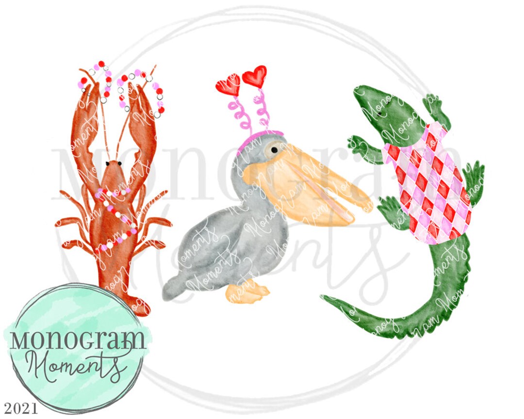 Watercolor Valentine Cajun Trio PNG Louisiana Valentine, Bayou ...