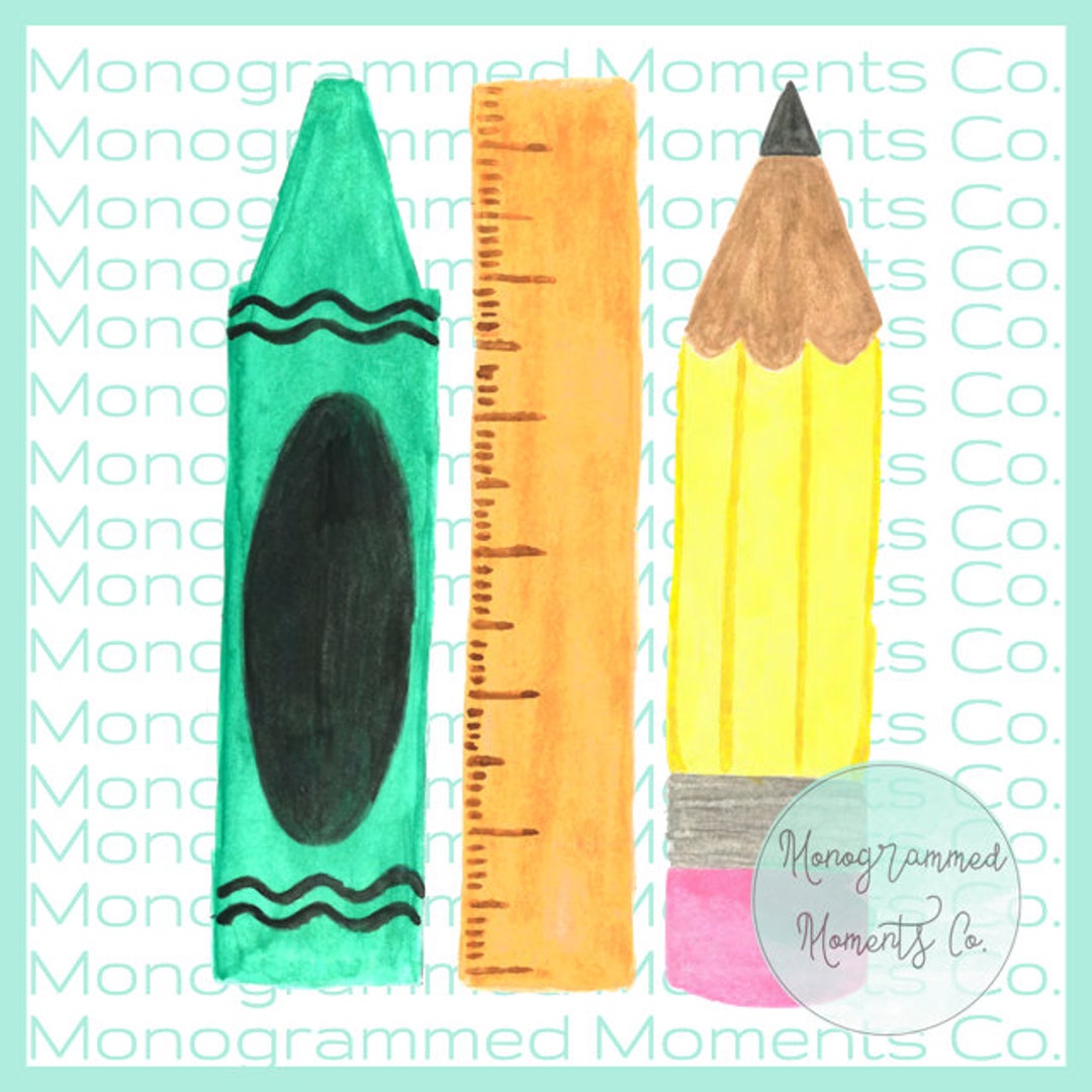 Crayon Ruler and Pencil Watercolor Clipart Back to School - Etsy