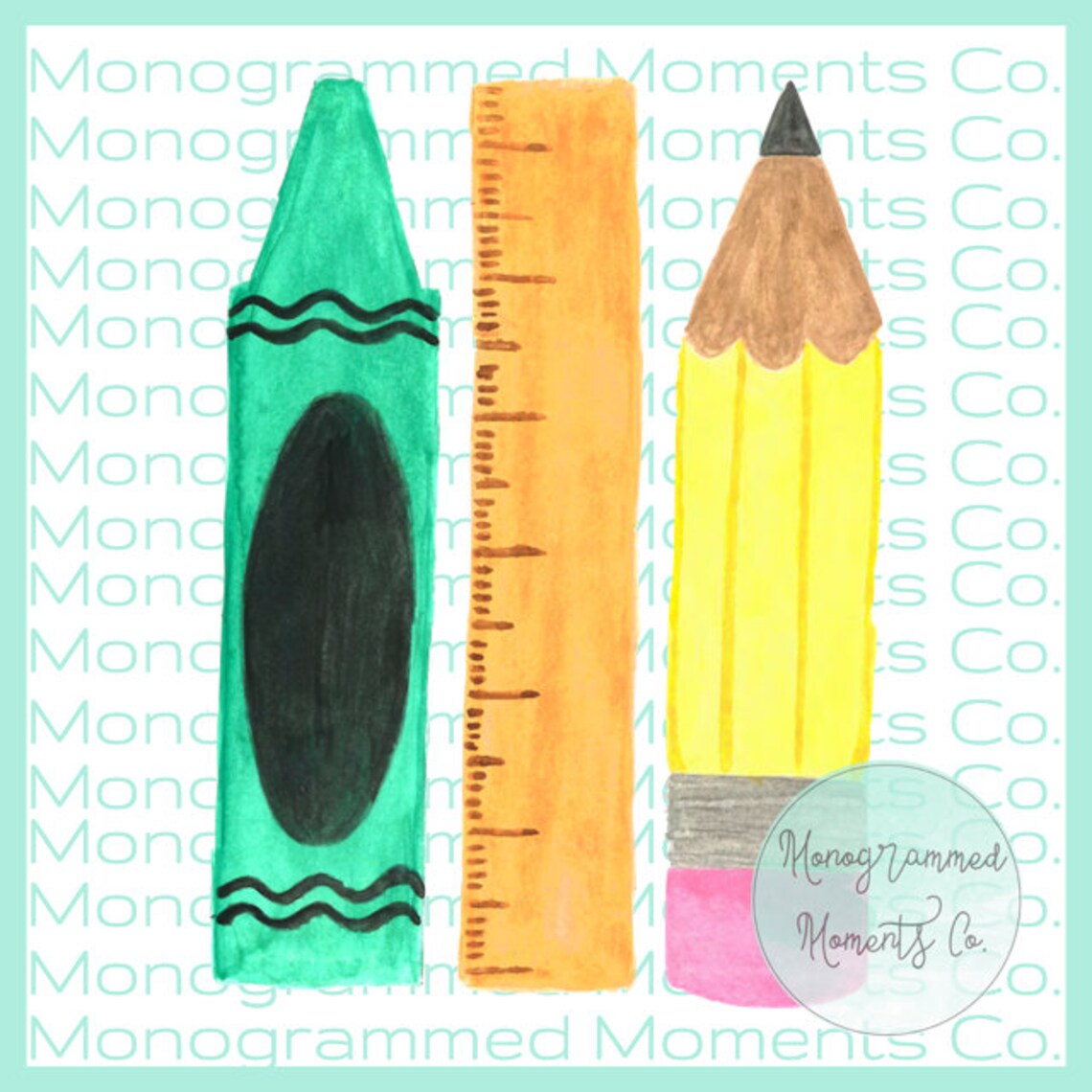 Crayon Ruler and Pencil Watercolor Clipart Back to School - Etsy