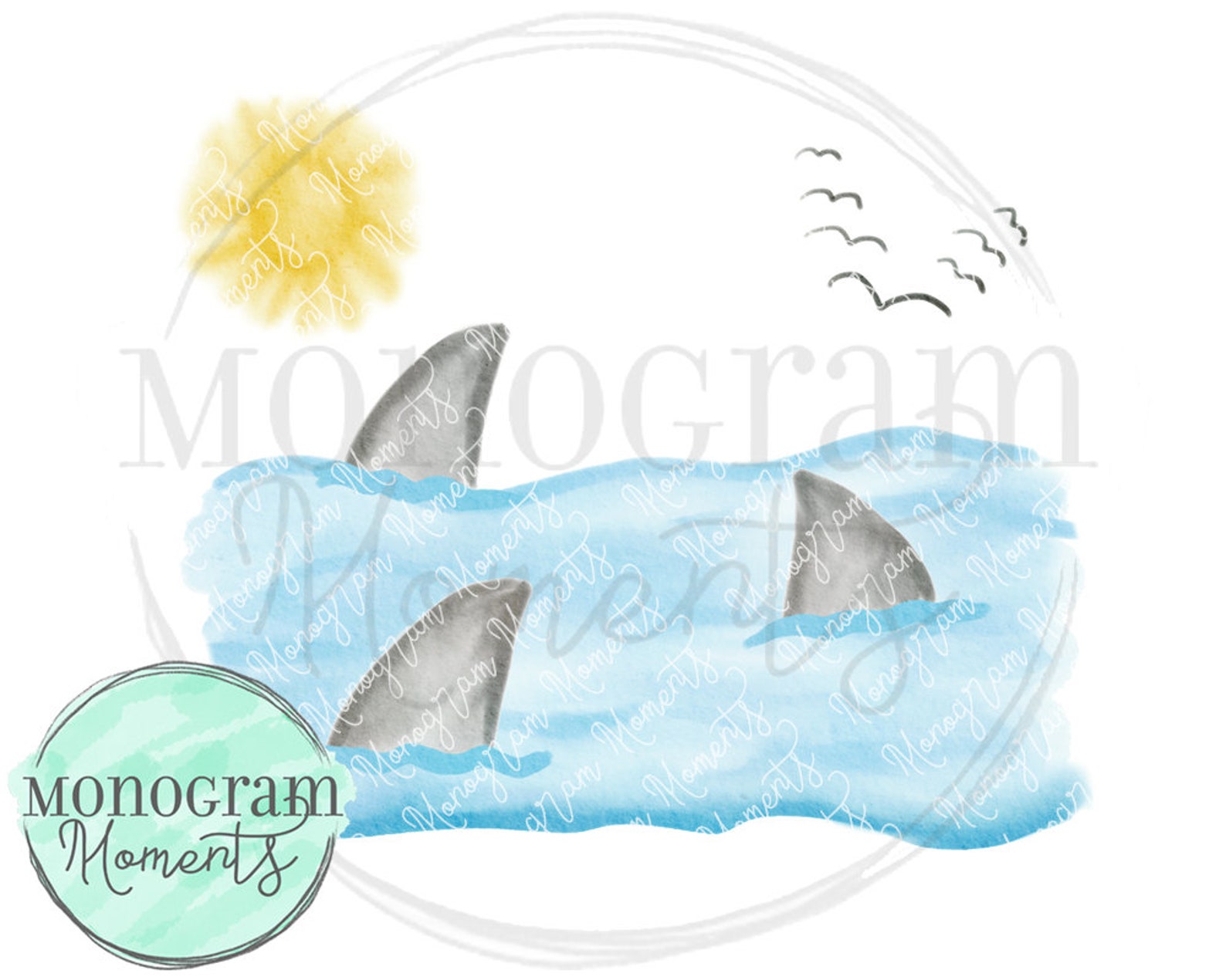 Watercolor Summer PNG Sharks at the Beach Clipart for - Etsy