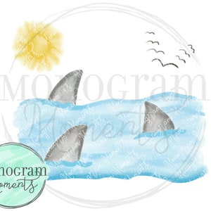 Watercolor Summer PNG Sharks at the Beach Clipart for - Etsy