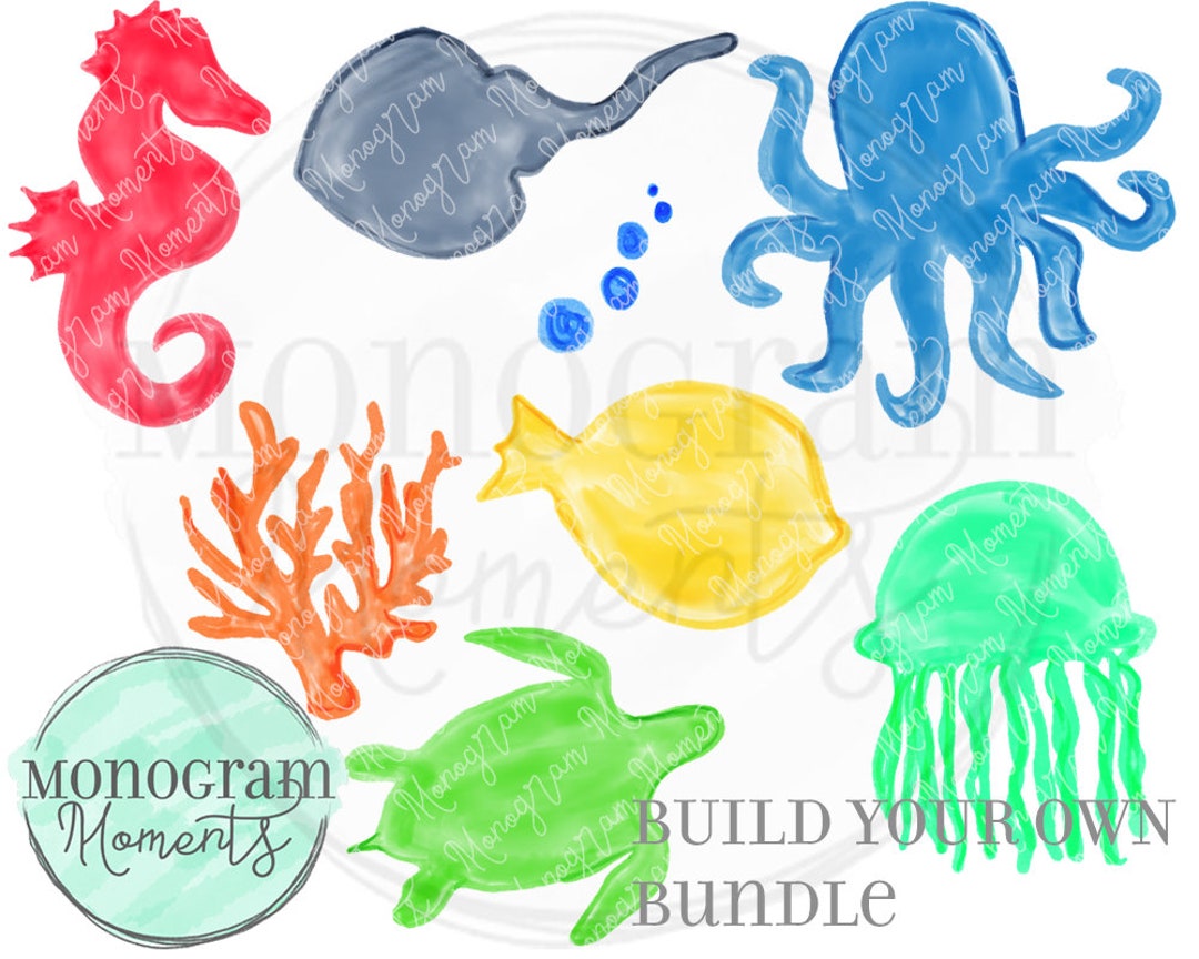 Watercolor Beach Bundle PNG Watercolor Sea Creatures Clipart for ...