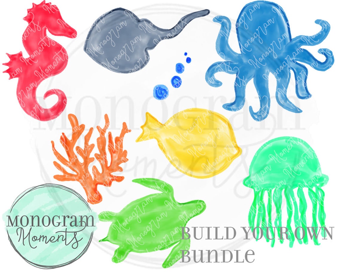 Watercolor Beach Bundle PNG Watercolor Sea Creatures Clipart - Etsy