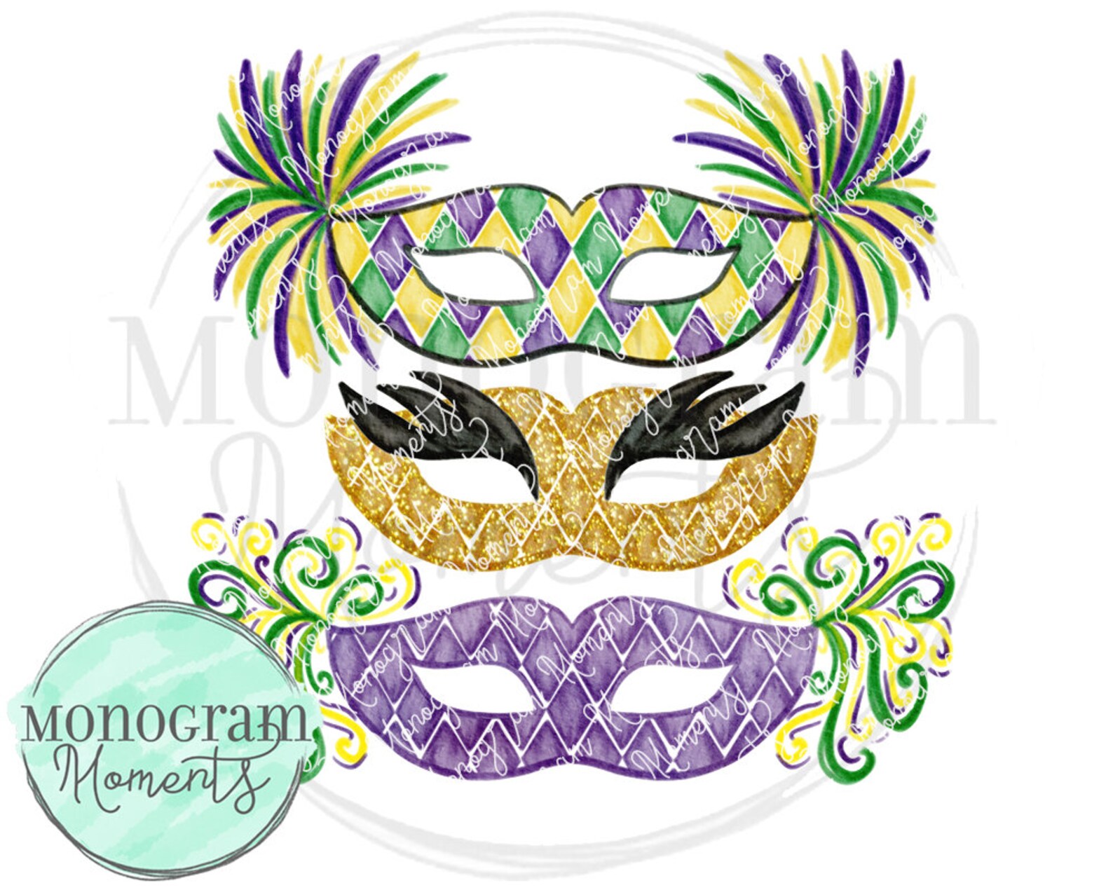 Watercolor Mardi Gras PNG Mardi Gras Mask Trio Clipart for - Etsy