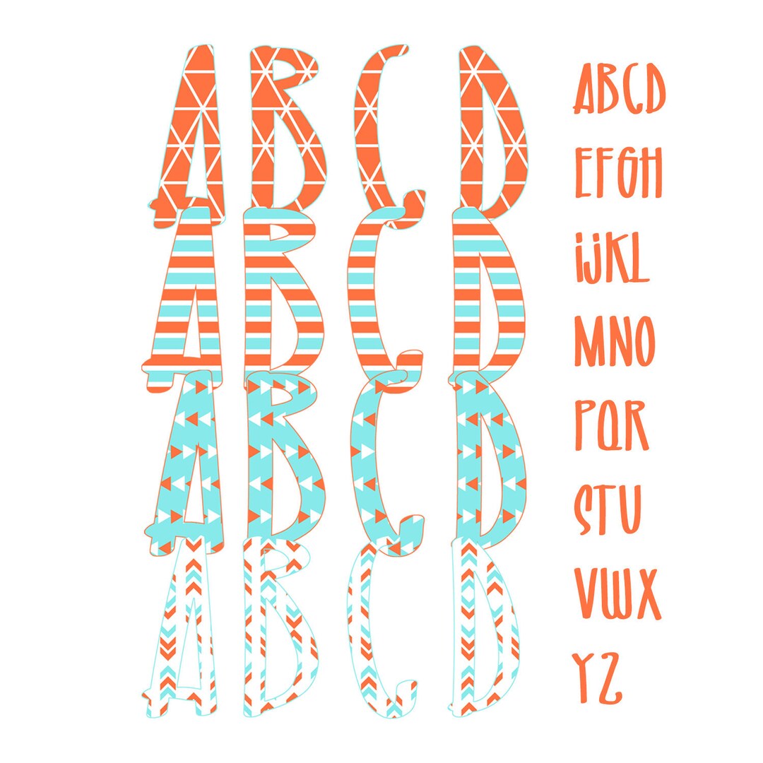 Digital Applique Alpha Orange & Turquoise Font for Boys Clipart for ...