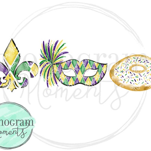 and Printables Watercolor Mardi Gras PNG Boy's Mardi Gras Trio Clipart ...