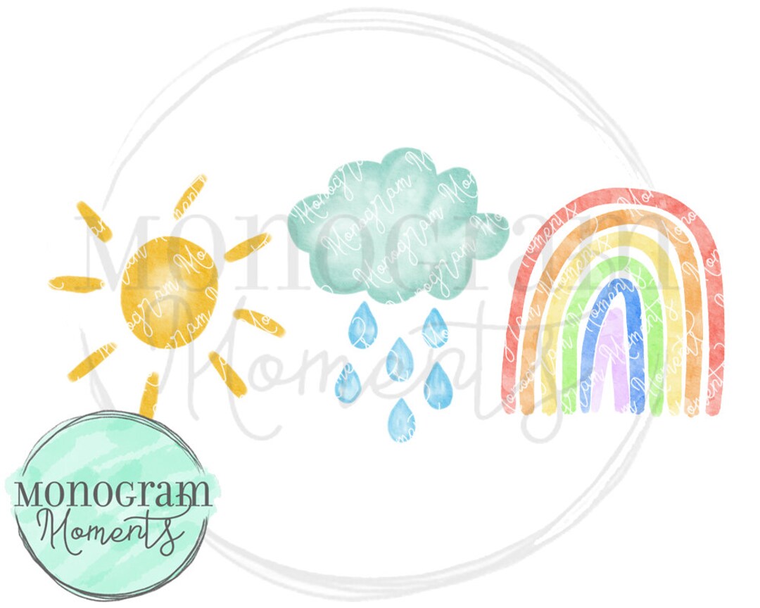 Watercolor Weather Trio PNG Vintage Sun, Rain, Rainbow Clipart for ...