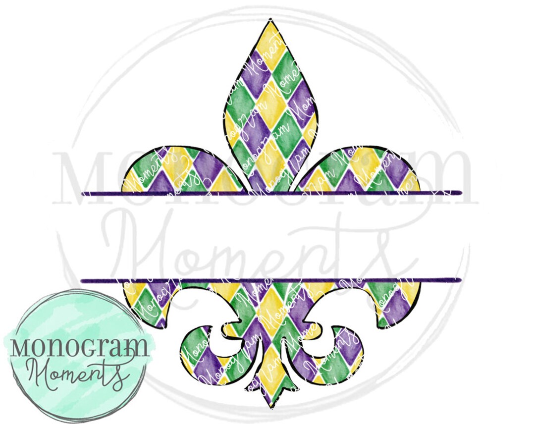 Watercolor Mardi Gras PNG Fleur De Lis Name Plate Clipart for Digital ...