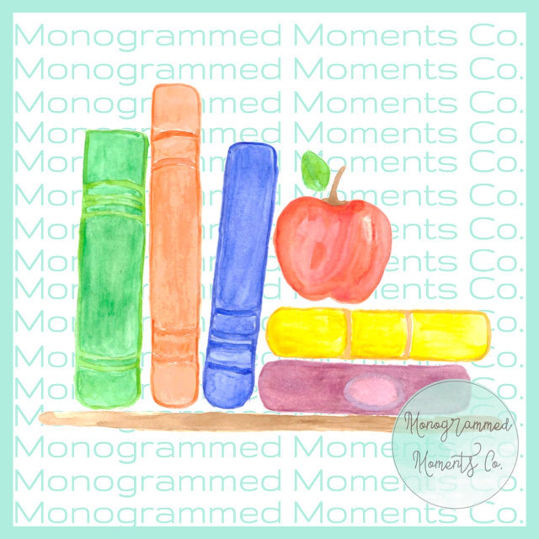 Watercolor School Clipart Back to School Books Apples - Etsy