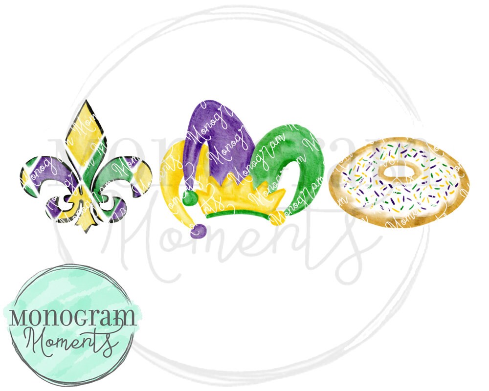 and Printables Watercolor Mardi Gras PNG Boy's Mardi Gras Trio Clipart ...