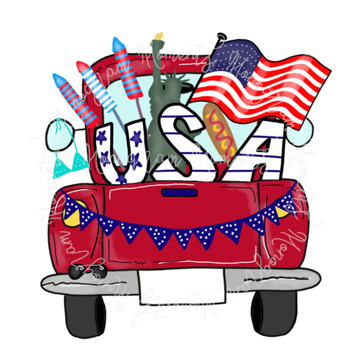 Watercolor 4th of July PNG Watercolor Truck Clipart for - Etsy