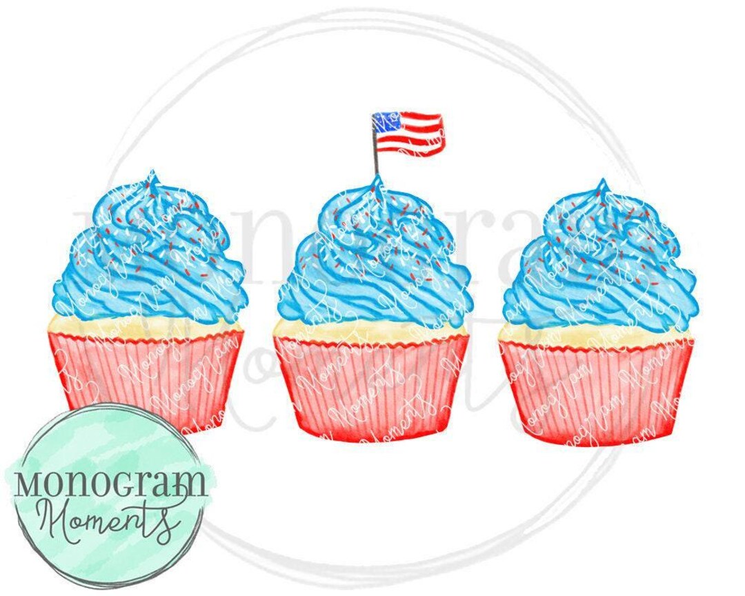 Watercolor 4th of July PNG - Watercolor 4th of July Cupcake Trio ...