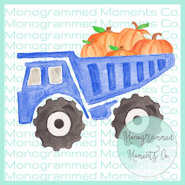 Truck Pumpkins Watercolor Clipart Blue Construction Truck | Etsy