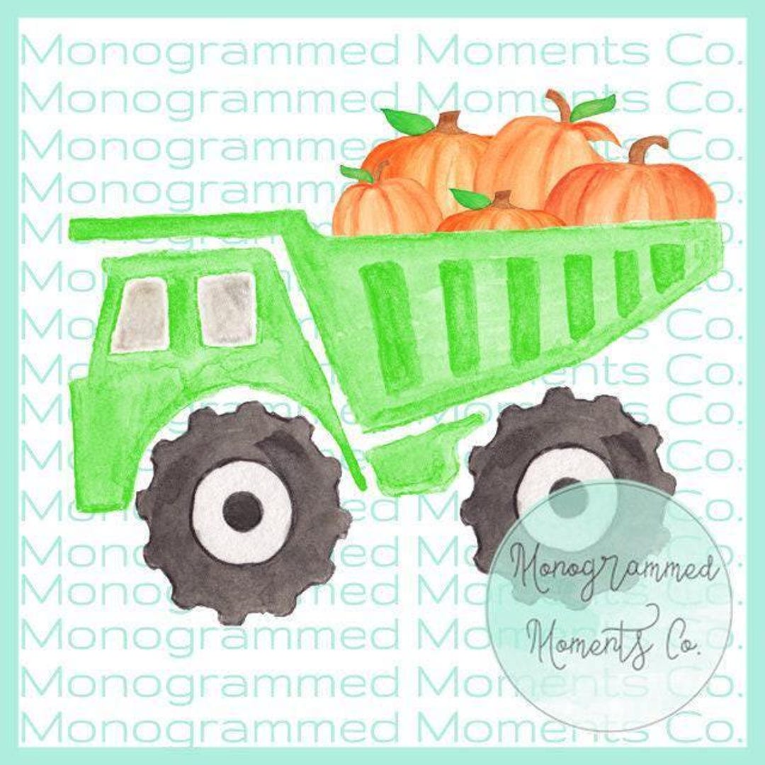 Truck Pumpkins Watercolor Clipart -green Construction Truck - Fall ...