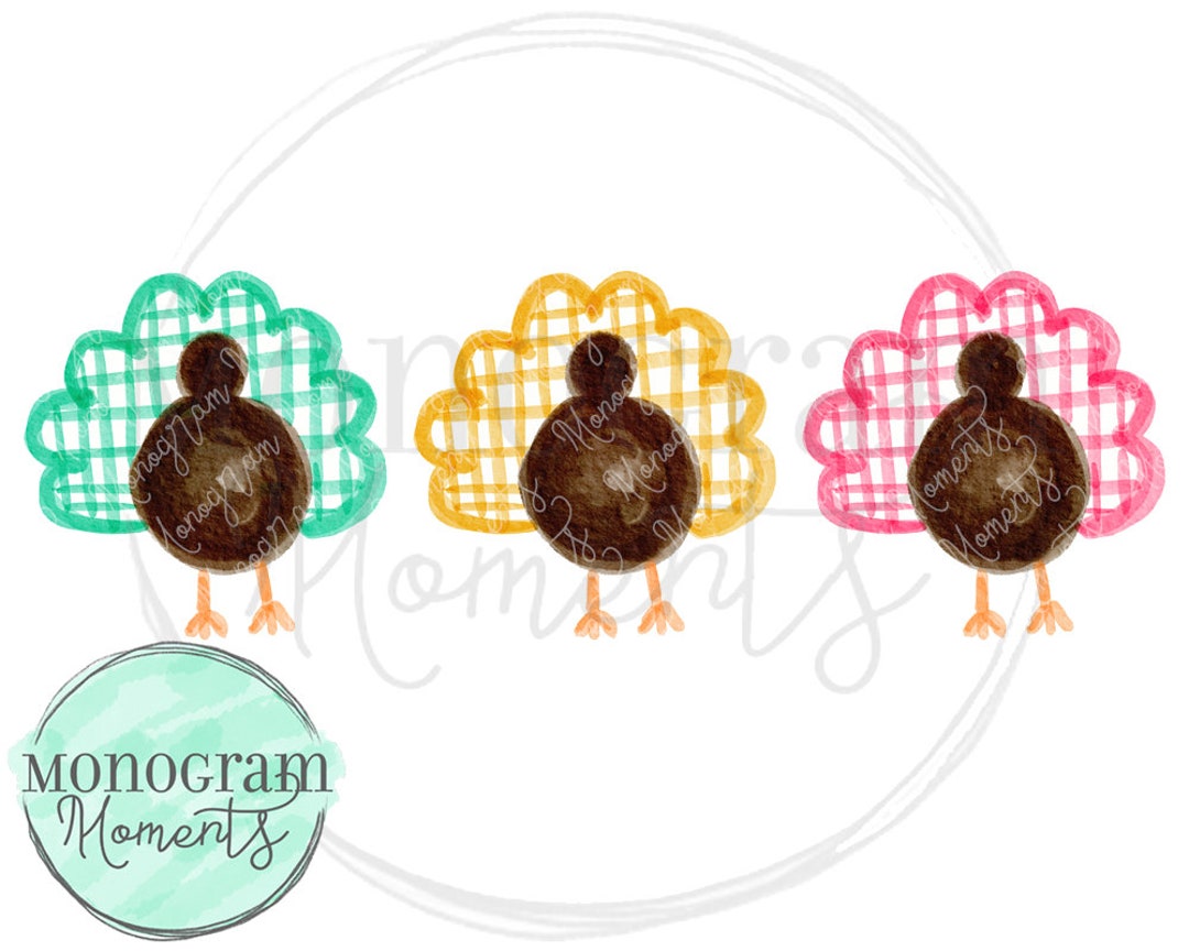 Watercolor Thanksgiving PNG Girl's Turkey Trio Clipart for Digital ...