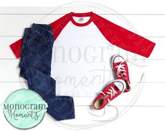 Girl's Red Ruffle Raglan Mock up ARB Blanks Mock up Christmas Mock up ...