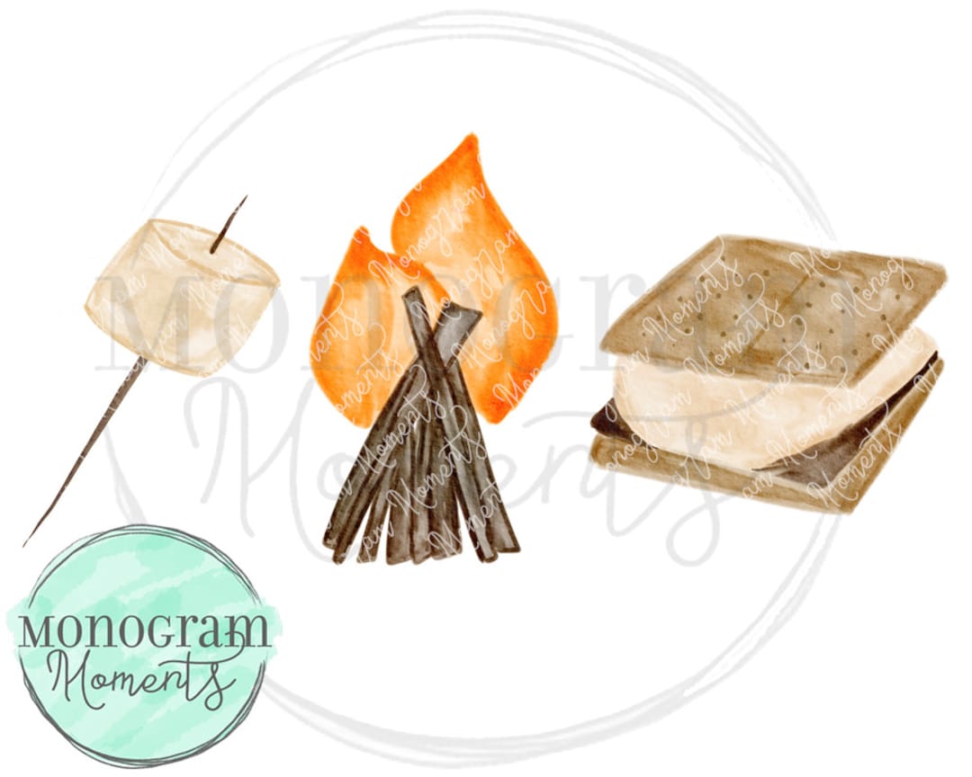Watercolor Camping PNG Campfire S'mores Trio Clipart for Digital ...