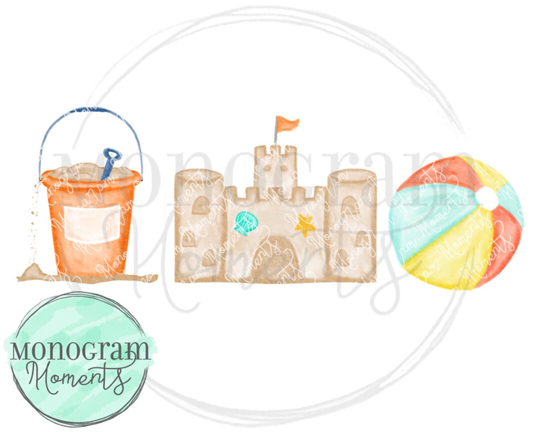Watercolor Summer PNG Boy's Beach Toys Trio Clipart for Digital ...