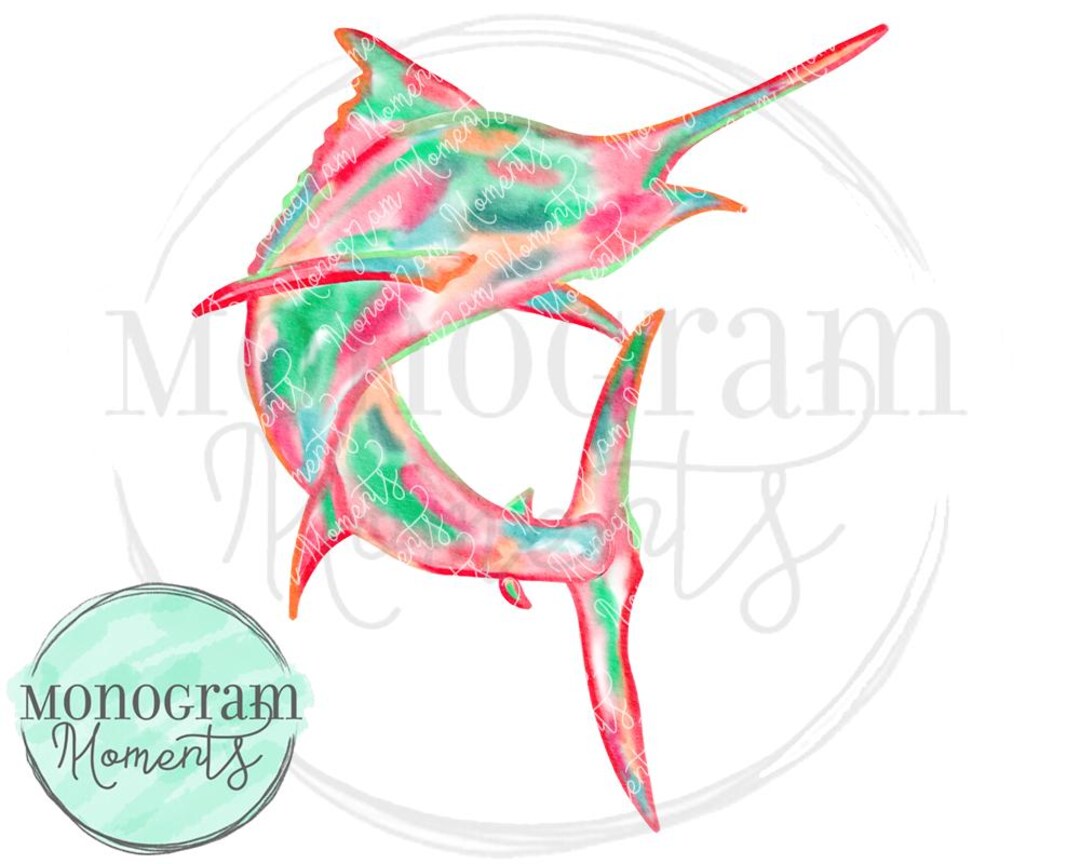 Blue Marlin Design- Girls Tie Die Marlin Design, Girls Colorful Marlin ...