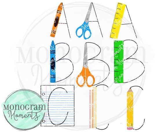 Digital Font School Supplies Set Alphabet Clipart for | Etsy