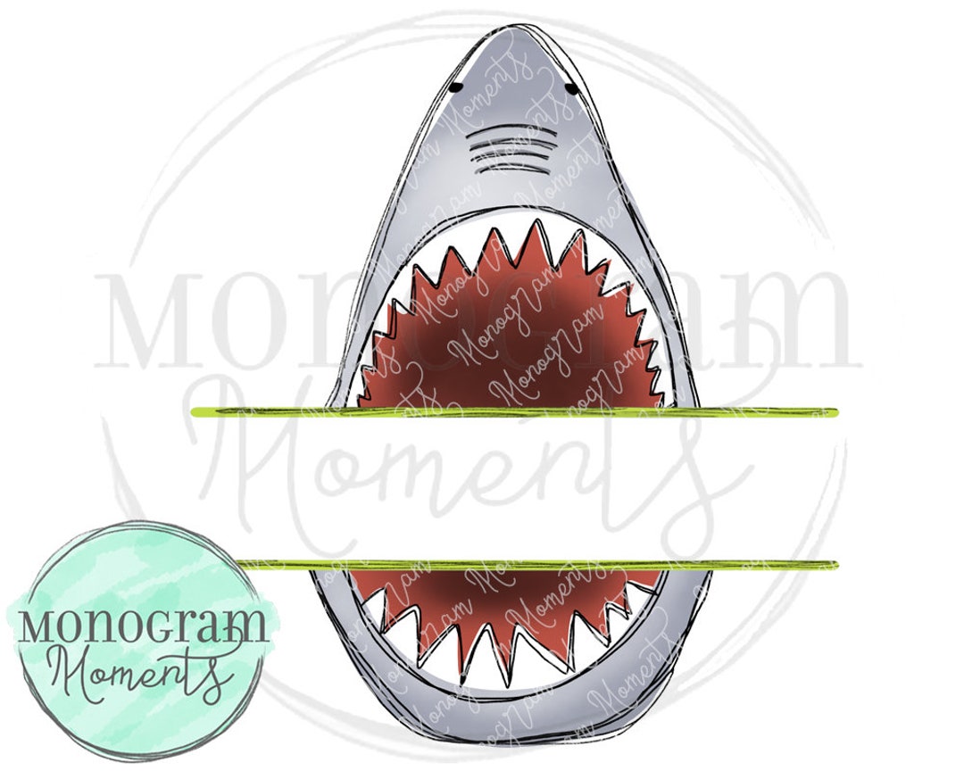 Watercolor Summer PNG Outlined Shark Mouth Name Plate Clipart for ...