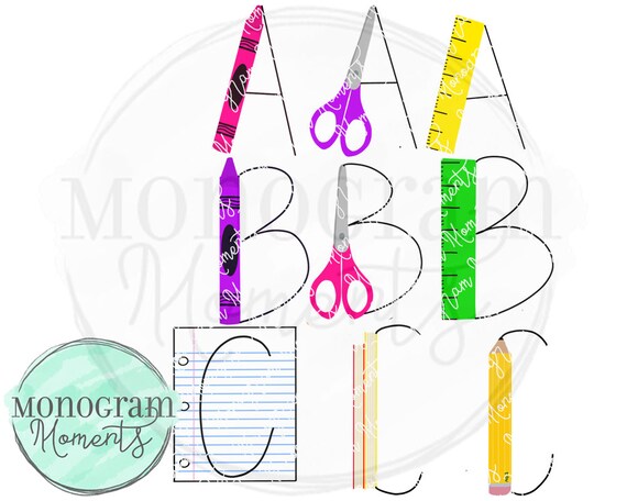 Digital Alpha School Supplies Alphabet Clipart for Digital - Etsy