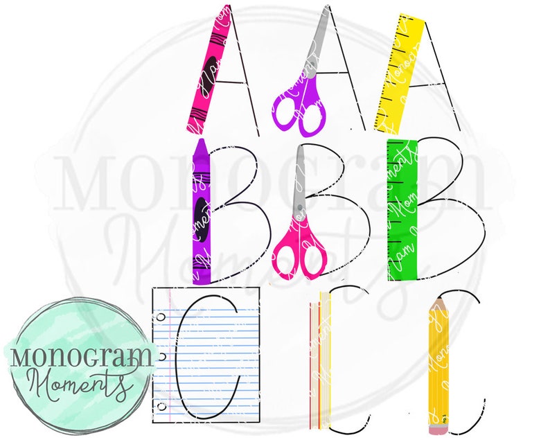 Digital Alpha School Supplies Alphabet Clipart for Digital - Etsy