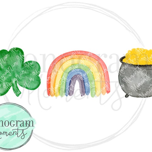 St. Patrick's Day Watercolor Clipart Shamrocks Rainbow Pot - Etsy