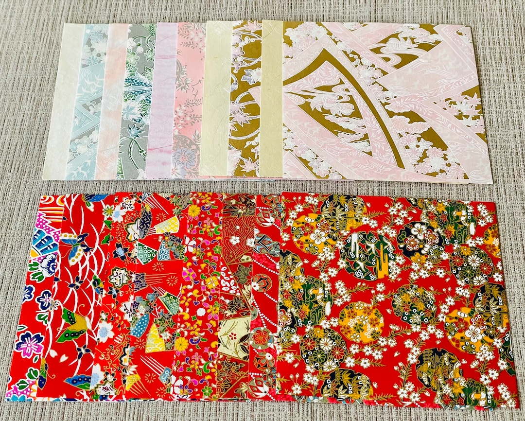 Set of 20 Assorted Yuzen Washi Chirimen Paper Reds and Creams Origami ...