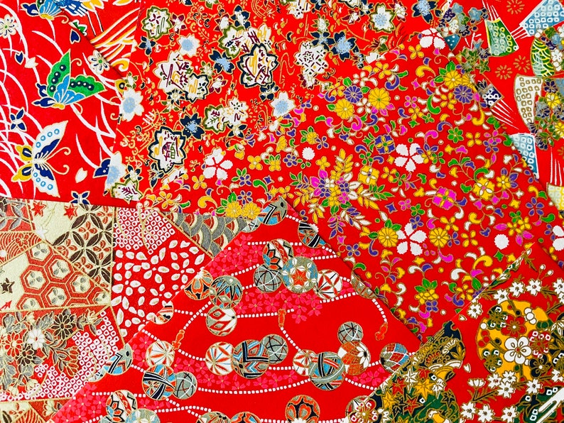 Set of 20 Assorted Yuzen Washi Chirimen Paper Reds and Creams Origami ...