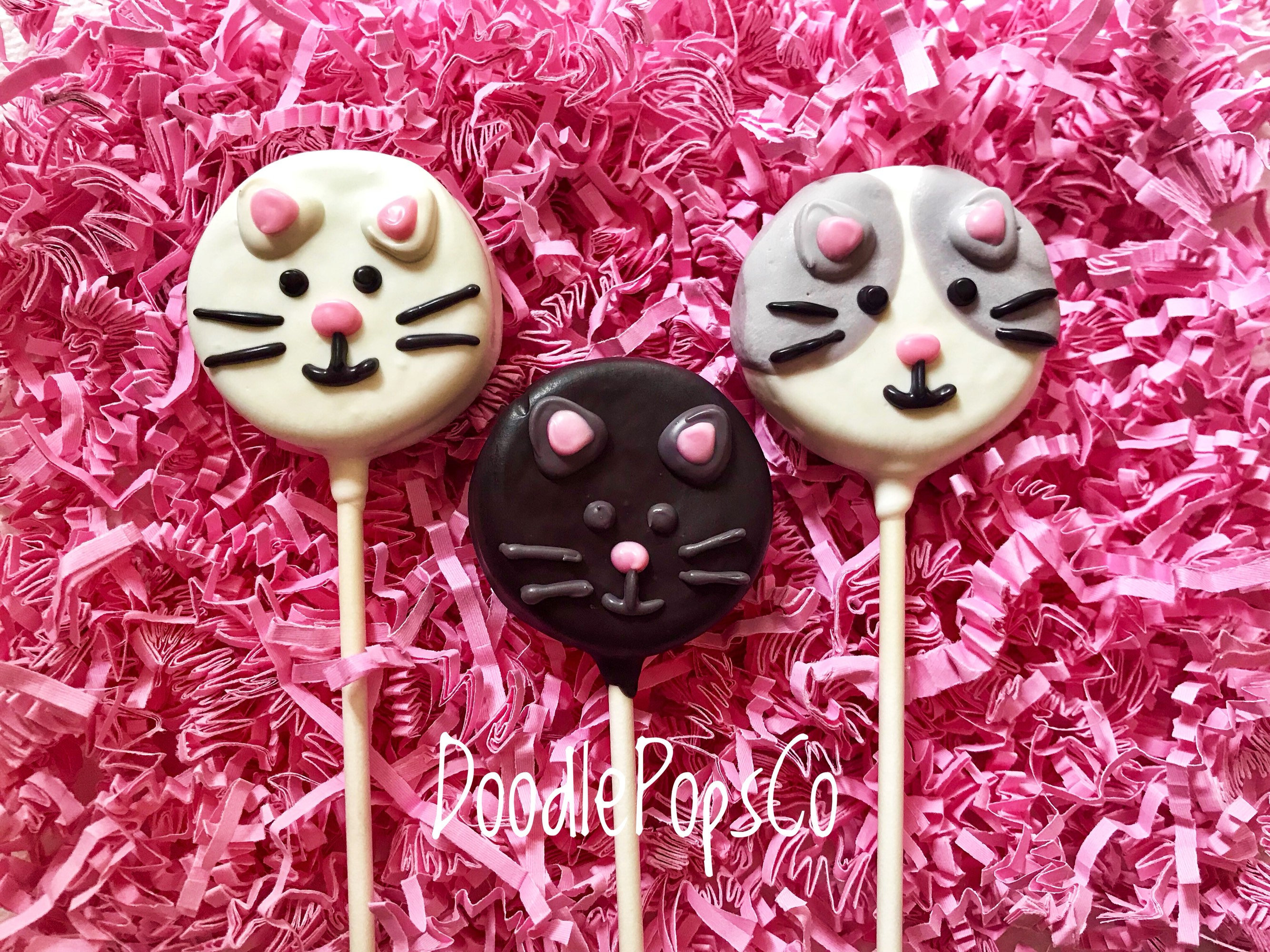 Cat Oreo Cookie Pops / Cat Birthday Party Favor / Chocolate Covered ...