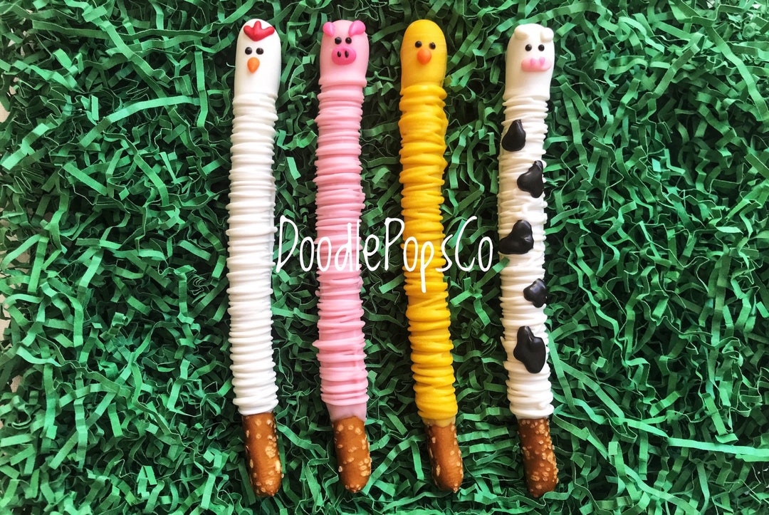 Farm Animal Pretzel Rods / Barnyard Buddies / Birthday Party Favor ...