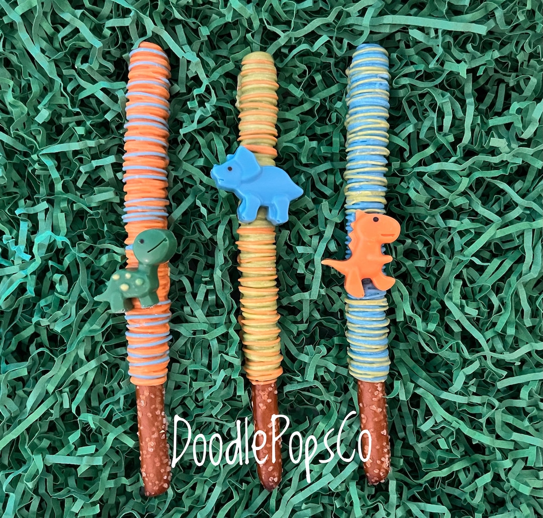 Dinosaur Pretzel Rod / Dinosaur Birthday Party Favor / Chocolate ...
