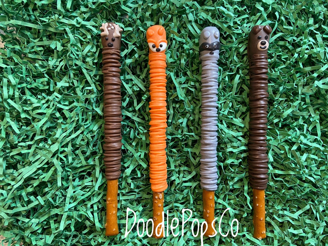 Woodland Animals Pretzel Rods / Forest Animal Party / Baby Shower Favor ...