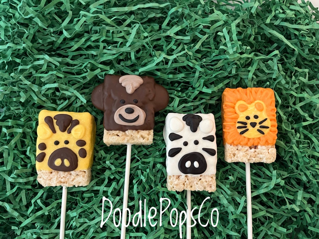 Zoo Animal Rice Krispy Pops / Safari Party Favor / Chocolate Covered ...