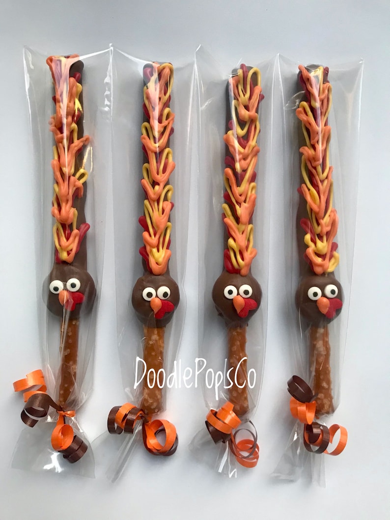Turkey Prezel Rods / Thanksgiving Party Food / Chocolate Covered ...