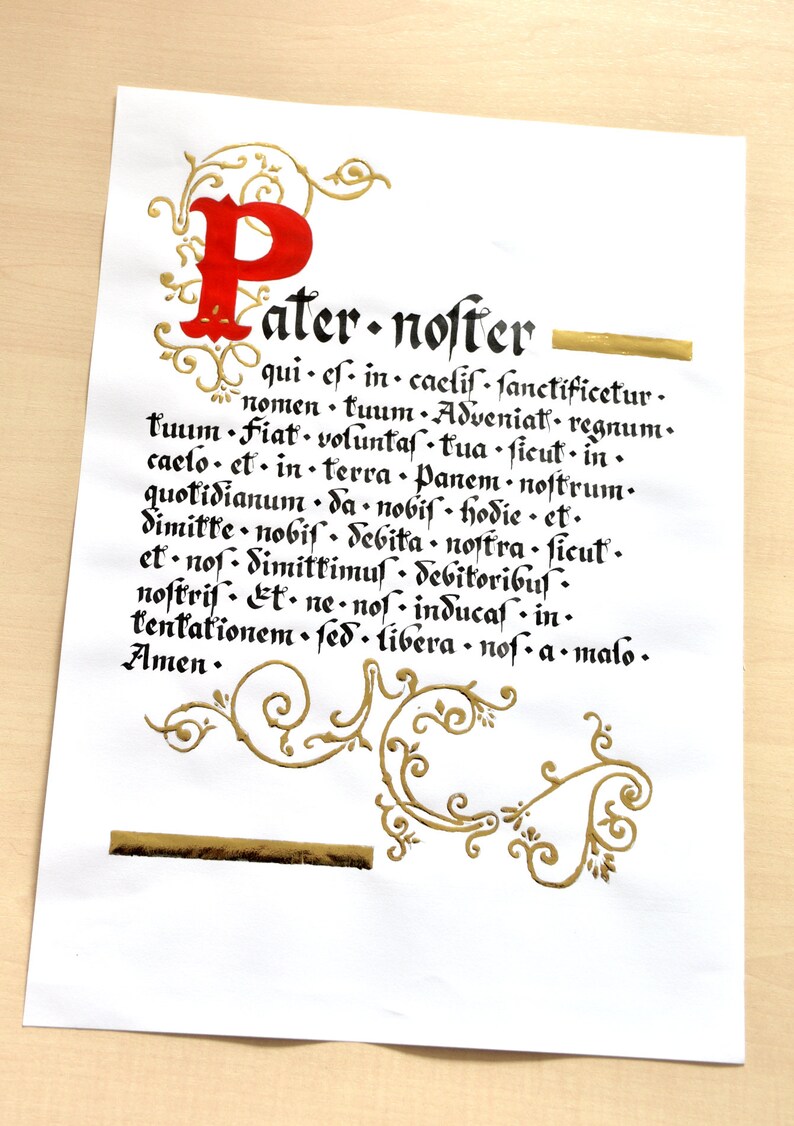 Prayer Pater Noster - Unique, Authentic Calligraphy Artwork ...