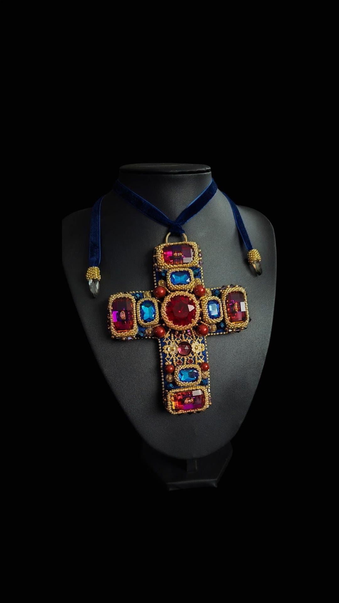 Beaded Embroidered Necklace Cross. Catwalk Accessory. - Etsy