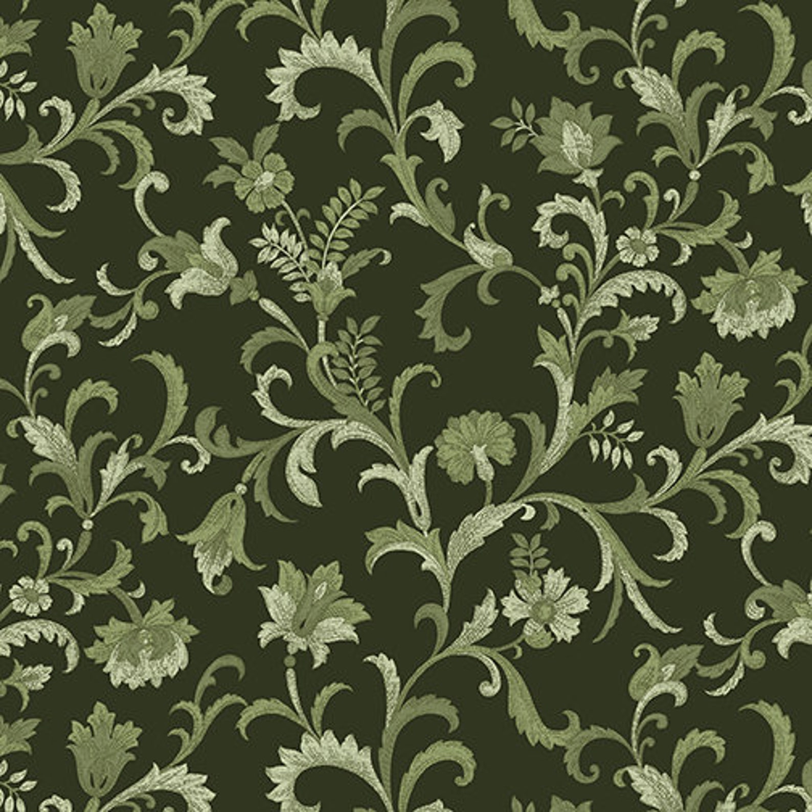 Lilacs in Bloom 05484 44 Vine Scroll Green by Benartex. Sold - Etsy
