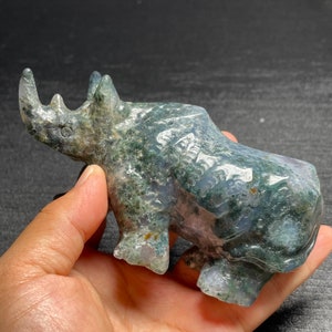 229g Moss Agate Carved Rhinoceros -7 - Etsy