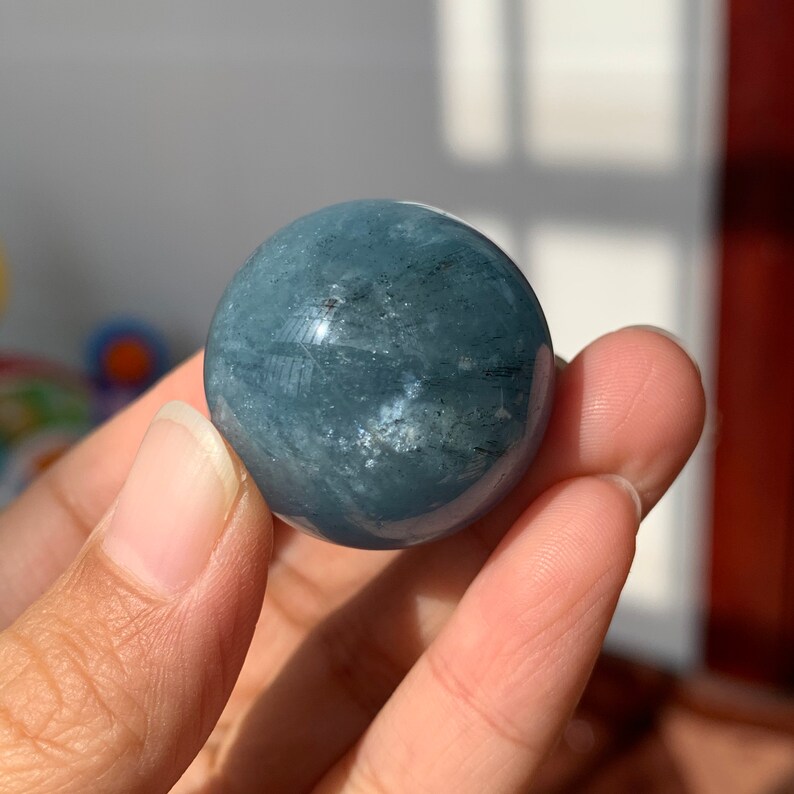 Natural Hell Devil Blue Aquamarine Gems Crystal Quartz Sphere | Etsy