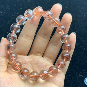 Natural Red Hair Rutilated Quartz Crystal Round Beads Bracelet-15 - Etsy